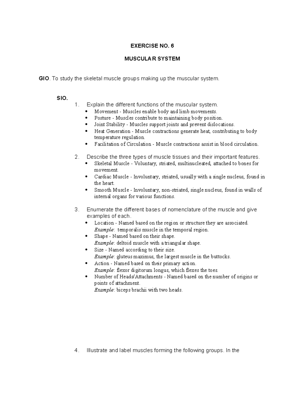 LAB Exercise Muscular System - EXERCISE NO. 6 MUSCULAR SYSTEM GIO. To ...