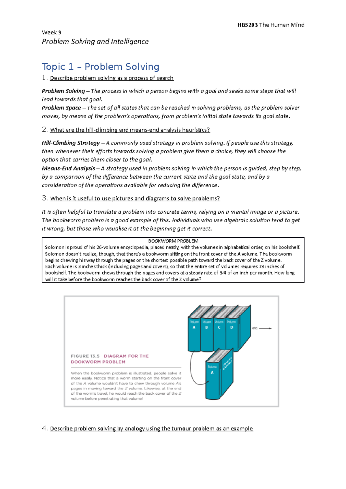 Week 9 - Problem Solving and Intelligence - HBS203 The Human Mind Week 9 Problem Solving and ...