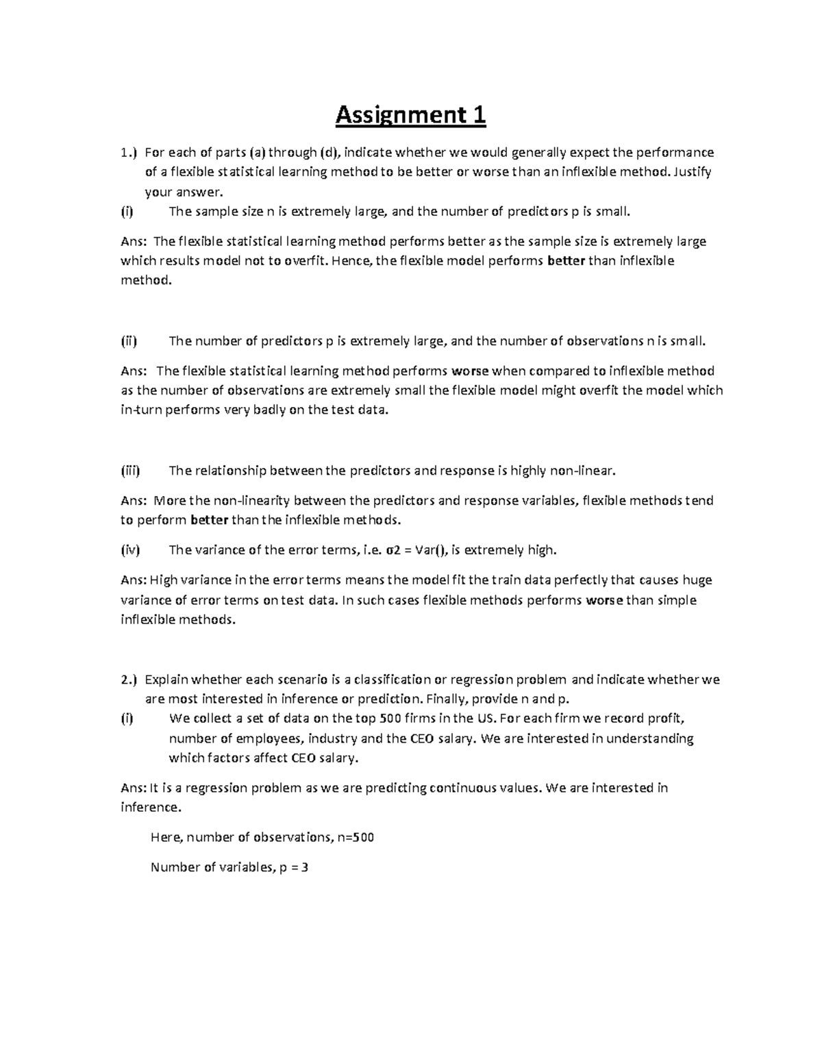 Stats for data science assignment 1 - Assignment 1 1.) For each of parts (a) through (d ...