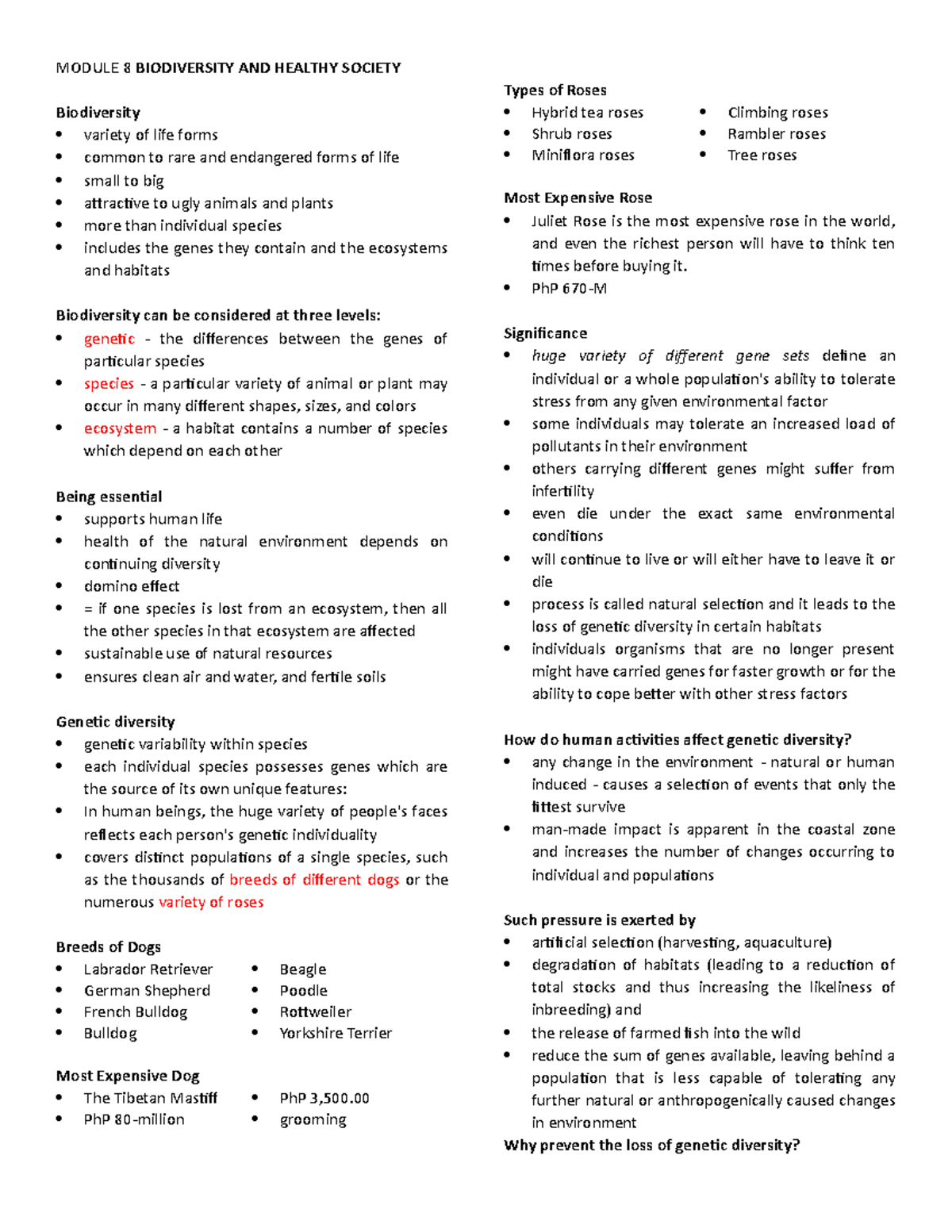 Chapter-8 - Lecture notes for module 8 of sts. - MODULE 8 BIODIVERSITY ...