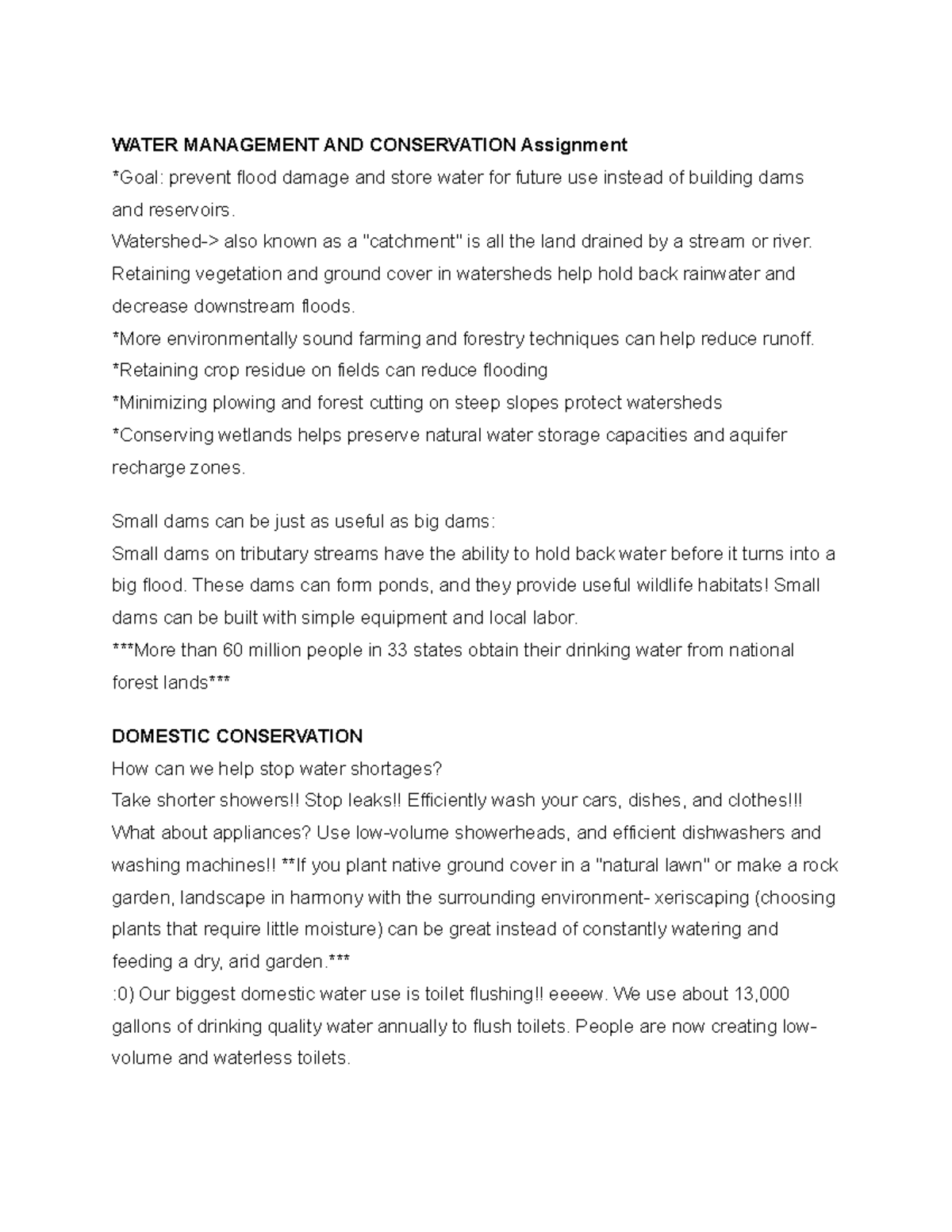 Water Management AND Conservation Assignment - WATER MANAGEMENT AND ...