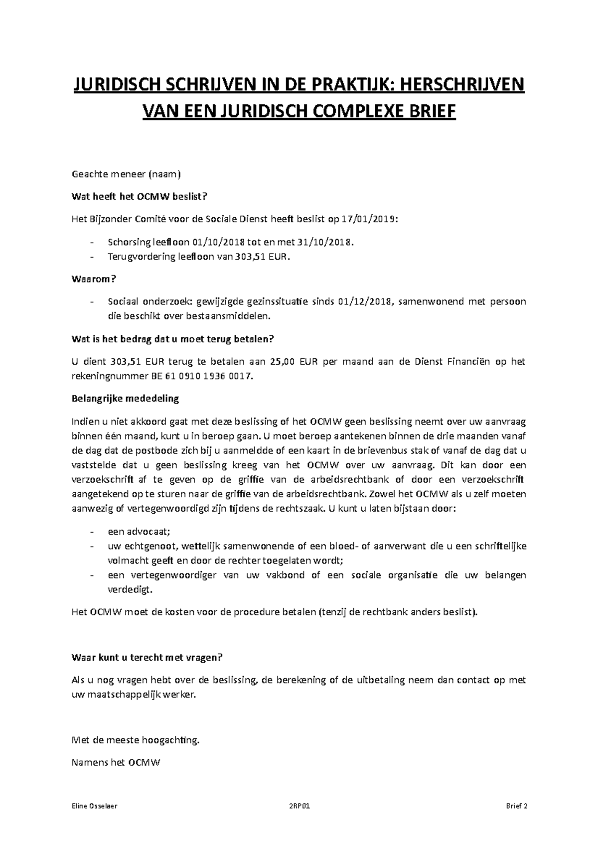 Juridisch Schrijven in de Praktijk brief 2 - JURIDISCH SCHRIJVEN IN DE ...