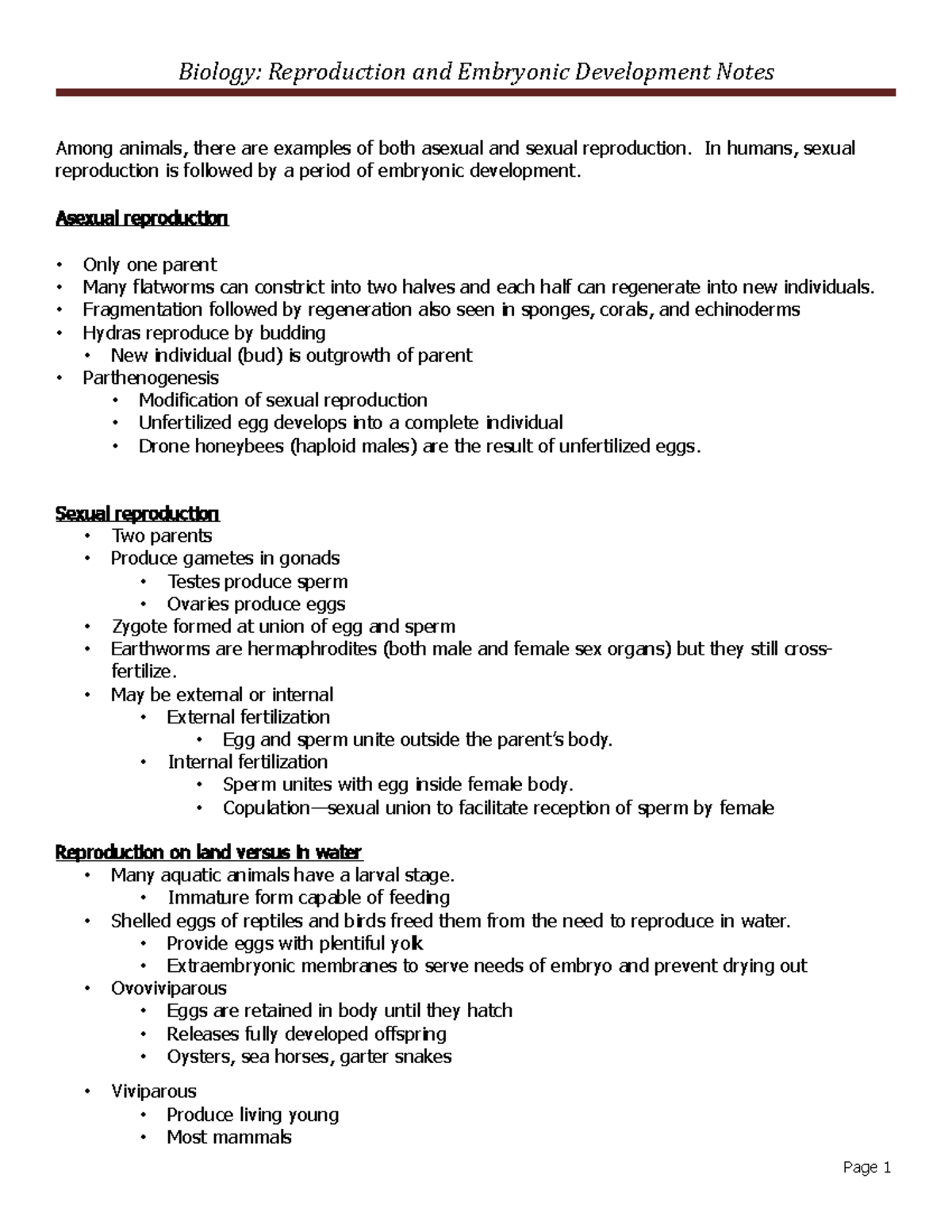 Reproduction and Embryonic Development Notes - Among animals, there are ...