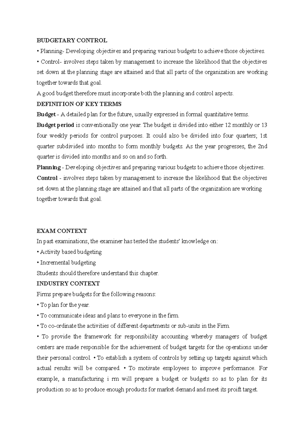 Budgetary Control - BUDGETARY CONTROL Planning- Developing objectives ...