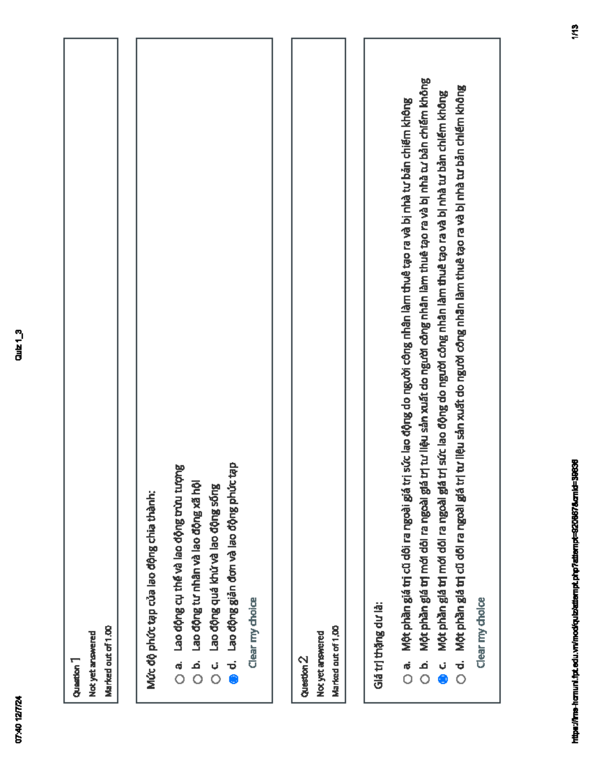 Quiz 1 vnr202 jdjdj - 07:40 Quiz 13 Question 1 Not yet answered Marked ...