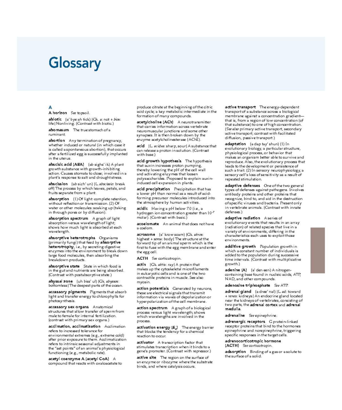 Glossary - Life: the Science of Biology - Glossary A A horizon See ...