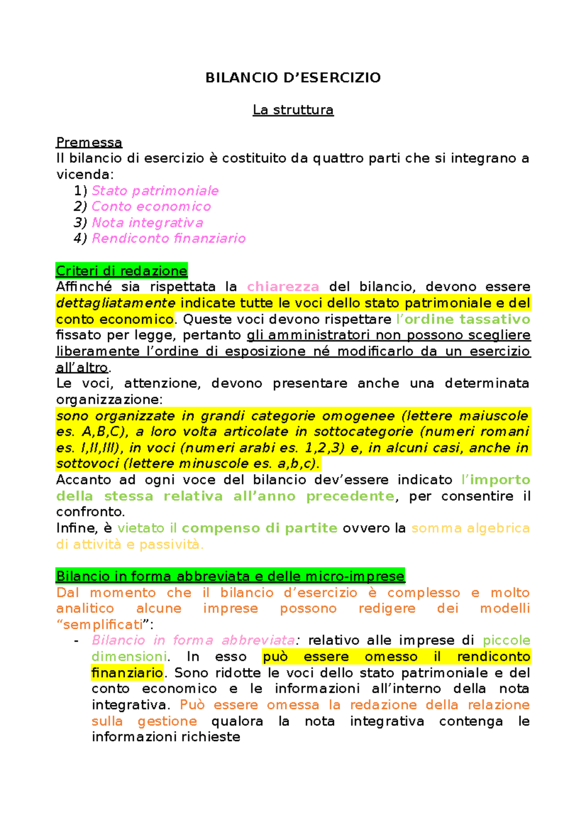Struttura bilancio di esercizio nelle società - BILANCIO D’ESERCIZIO La ...