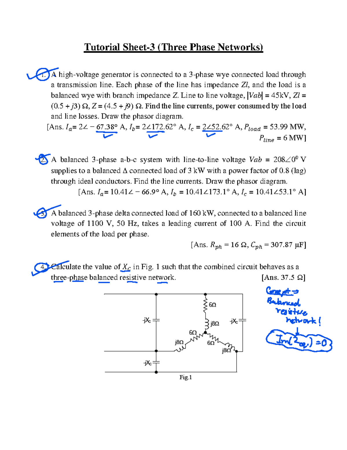 ET Tutorial Sheet 3 autumn 23-24 - Tutorial Sheet-3 (Three Phase ...