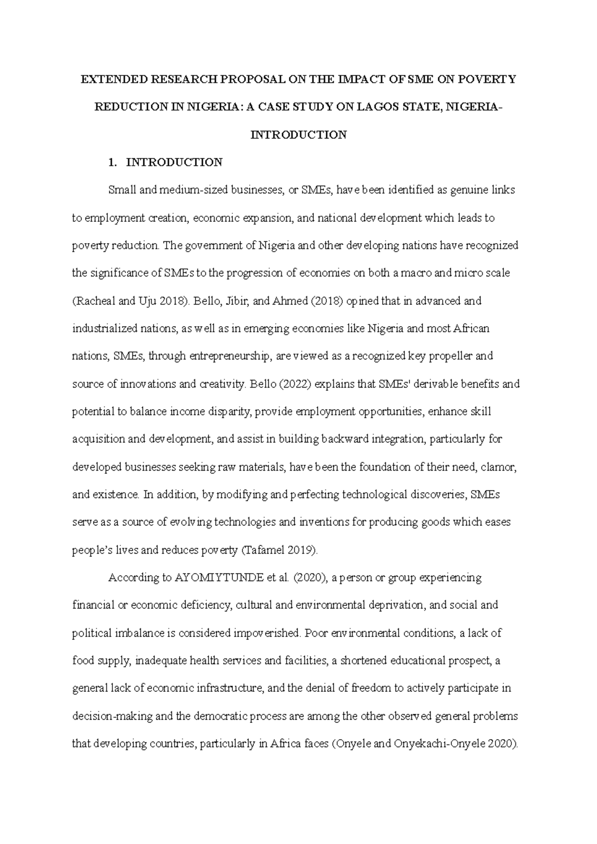 Extended Research ON THE Impact OF SME ON Poverty Reduction IN Nigeria ...
