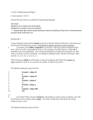 Homework 1 and solutions Programming Paradigms - Course: Programming Paradigms Course number: CS ...