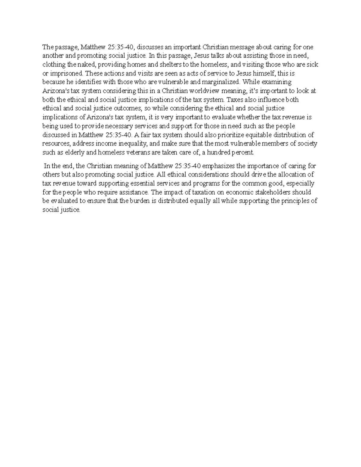 Reflection on Arizona's Tax System - The passage, Matthew 25:35-40 ...