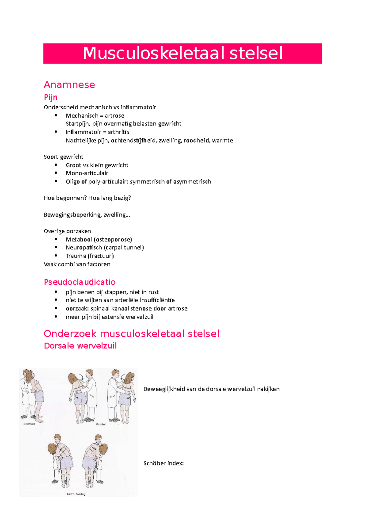 Musculoskeletaal stelsel - Musculoskeletaal stelsel Anamnese Pijn ...