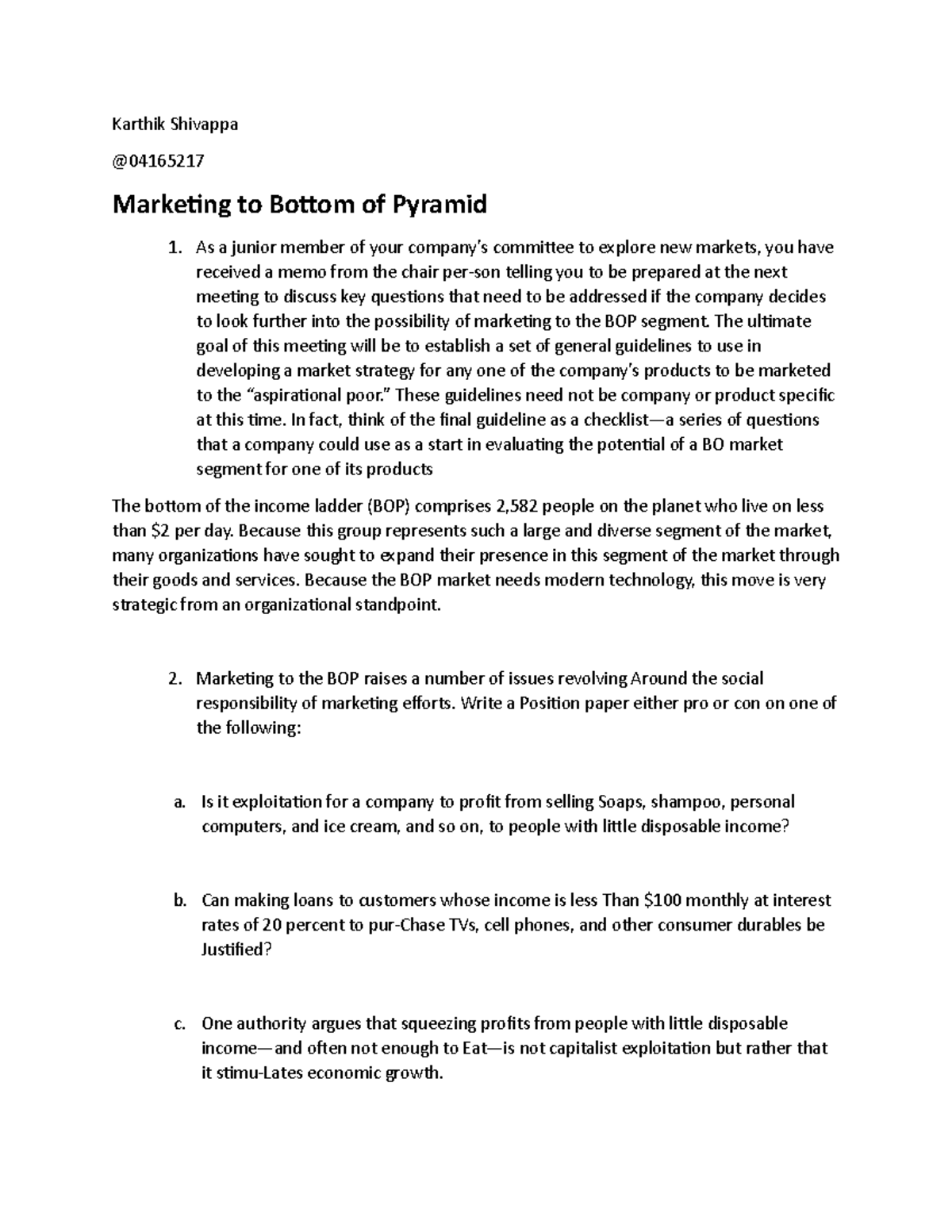 Karthik Shivappa @04165217 Marketing to Bottom of Pyramid - Karthik ...
