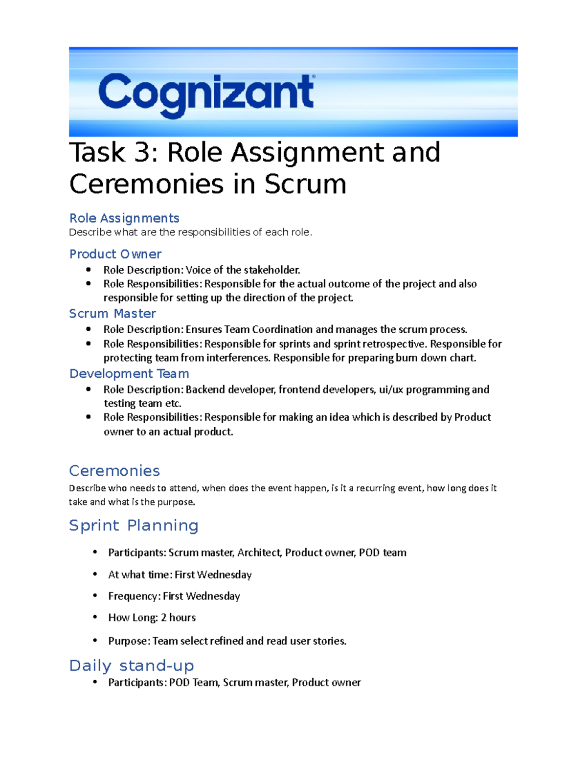 Task 3 Deliverable Template C - Task 3: Role Assignment and Ceremonies ...