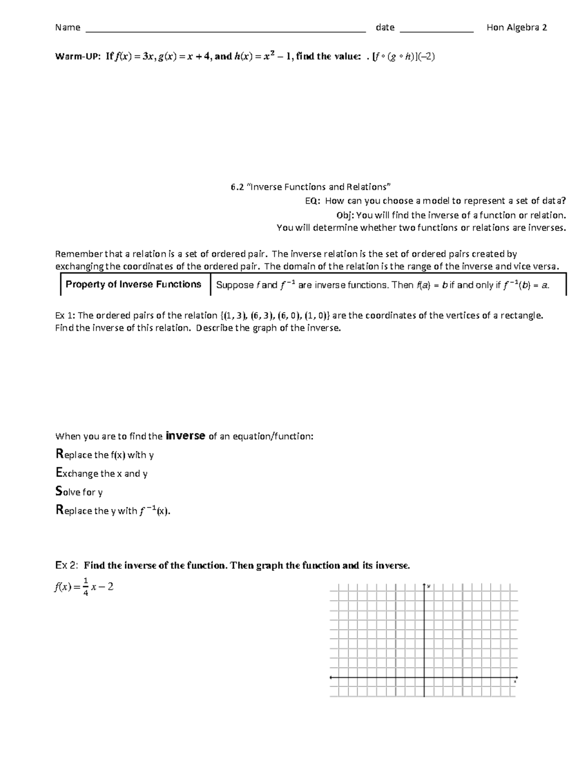 6.2 Inverse Functions - this is notes - Name