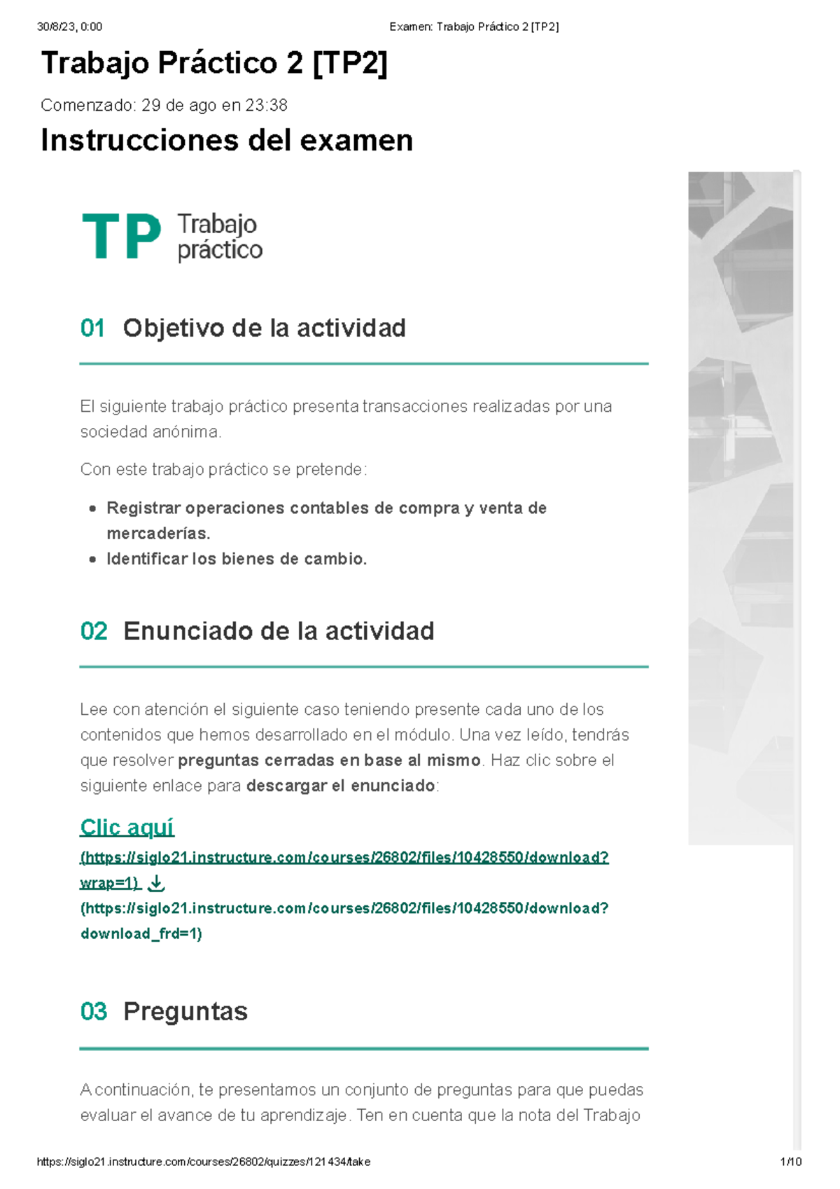 Contabilidad Trabajo Práctico 2 [TP2] [90%] - Trabajo Práctico 2 [TP2] Comenzado: 29 de ago en ...