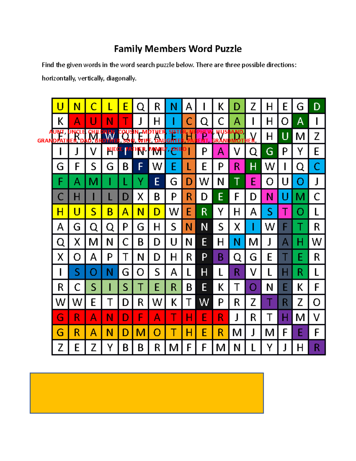 Family members Word puzzle - Family Members Word Puzzle Find the given ...