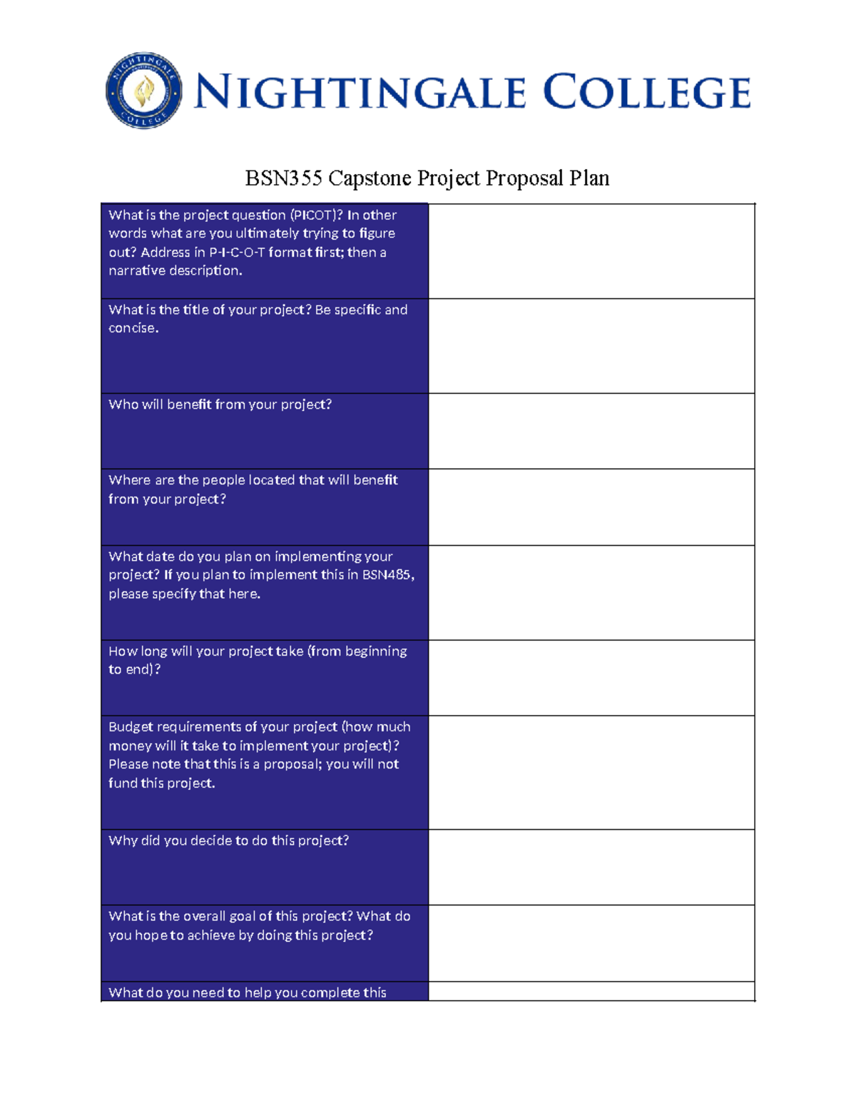 Bsn355 capstone project proposal template revised 92022 4 - BSN355 ...