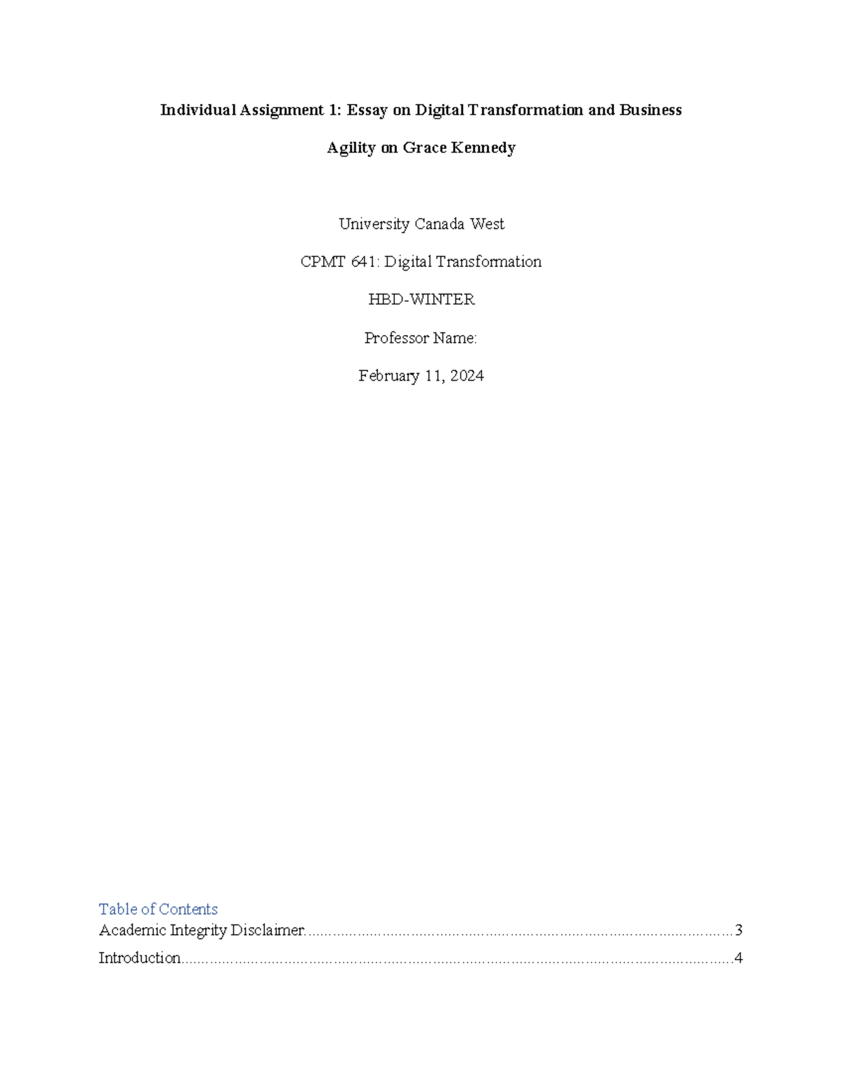 Individual Assigment 1 on Grace Kennedy - Individual Assignment 1 ...