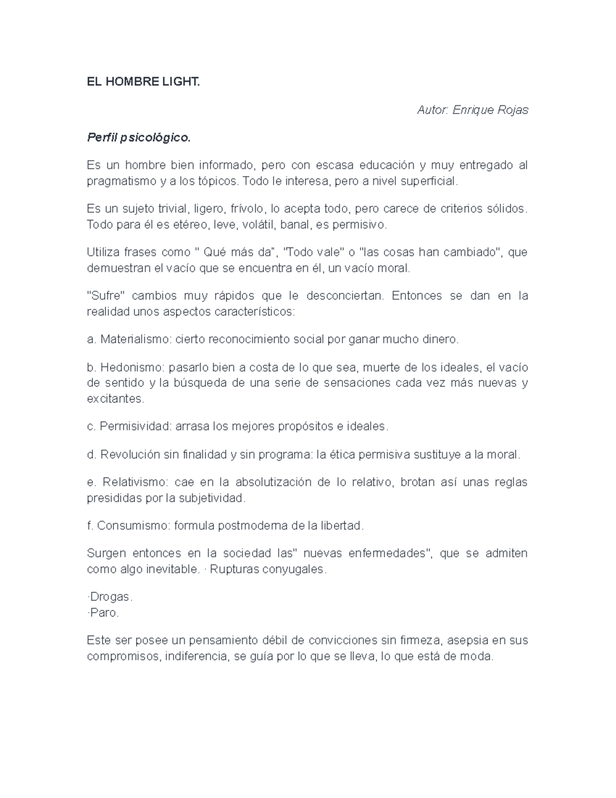 EL Hombre - literatura que nos paso el profe - EL HOMBRE LIGHT. Autor ...