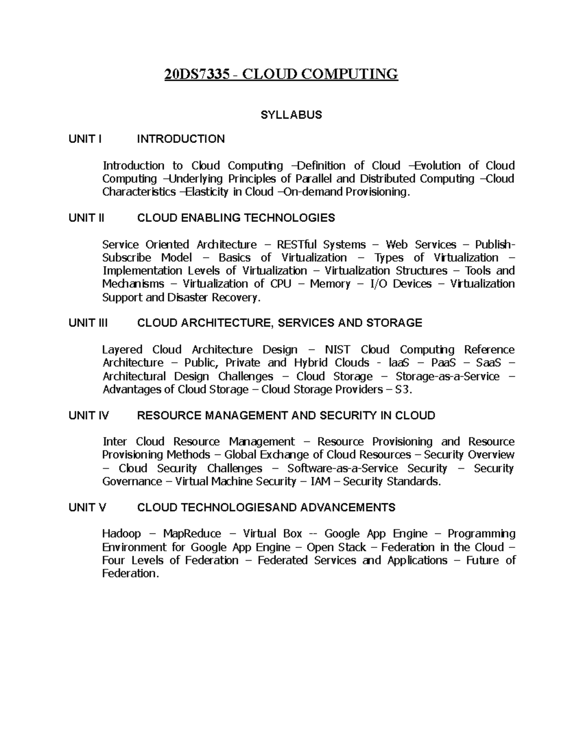 Cloud computing notes - 20DS7335 - CLOUD COMPUTING SYLLABUS UNIT I ...