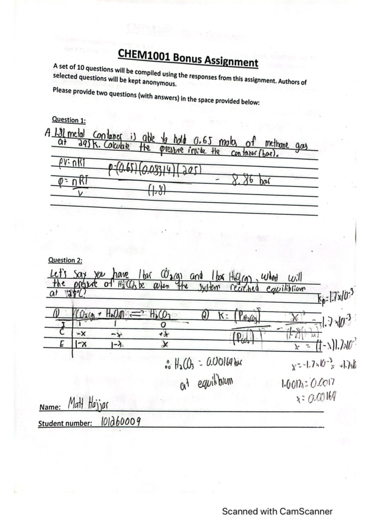 Bonus assignment - Chem 1001 - Studocu