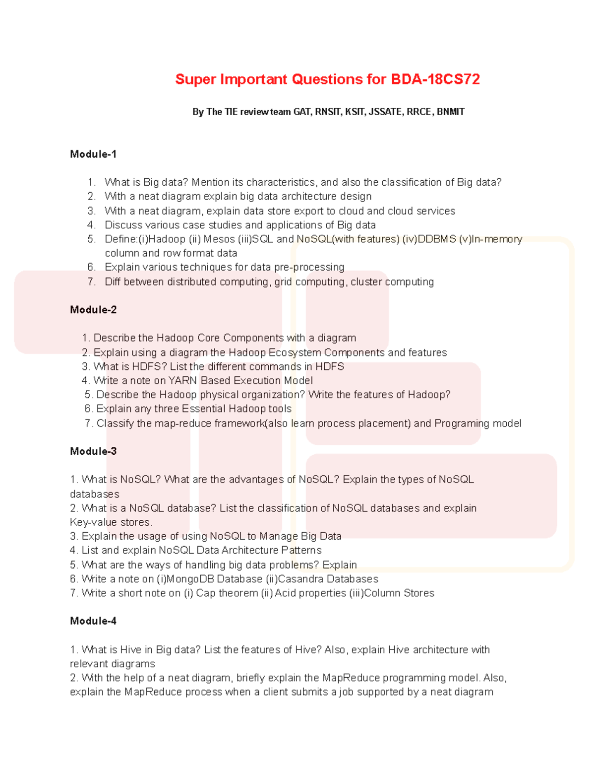 BDA M1 - TIE - Super Important Questions for BDA-18CS By The TIE review ...