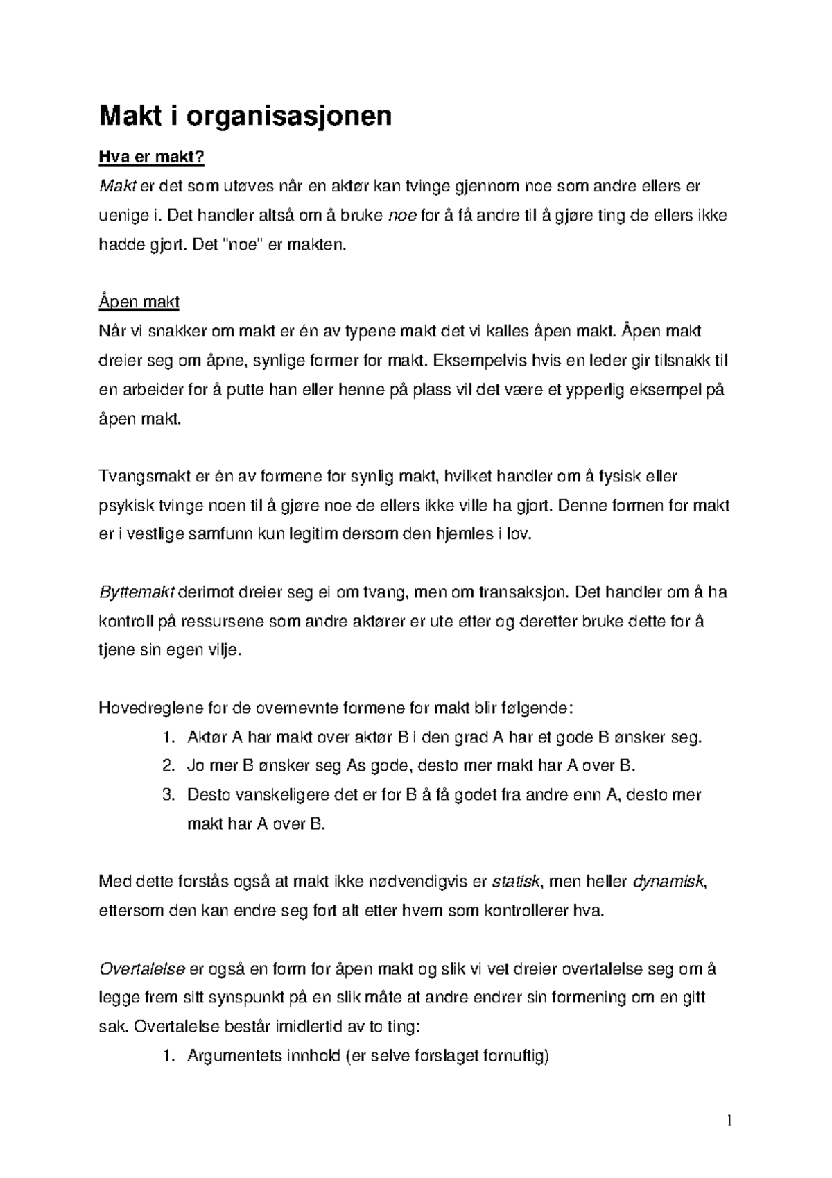 Makt i organisasjonen - Innføring i kapittel 5 - Hvordan organisasjoner fungerer - Makt i - Studocu