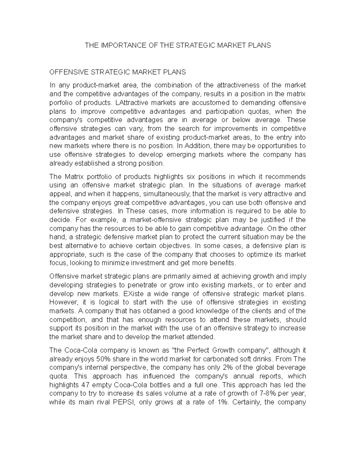 THE IMPORTANCE OF THE STRATEGIC MARKET PLANS - THE IMPORTANCE OF THE ...