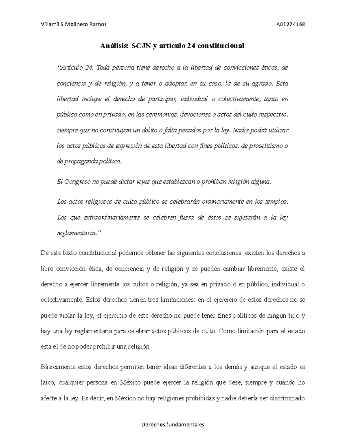 Análisis art 24 - Breve análisis articulo 24 CPEUM - Análisis: SCJN y ...