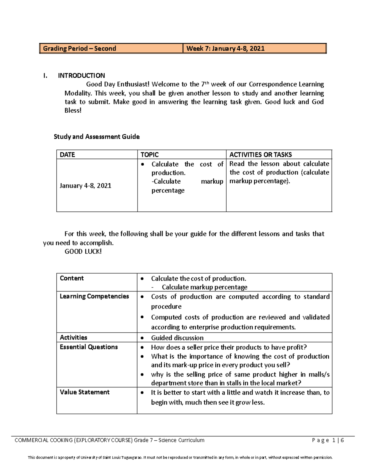 TLE-G7 Science WEEK 7 - COMMERCIAL COOKING (EXPLORATORY COURSE) Grade 7 ...