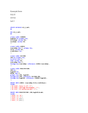 M6-Assign 8 - GSU Armstrong - Kamaiyah Reese SQL 22 Questions Answers 1. ALTER TABLE Customer ...