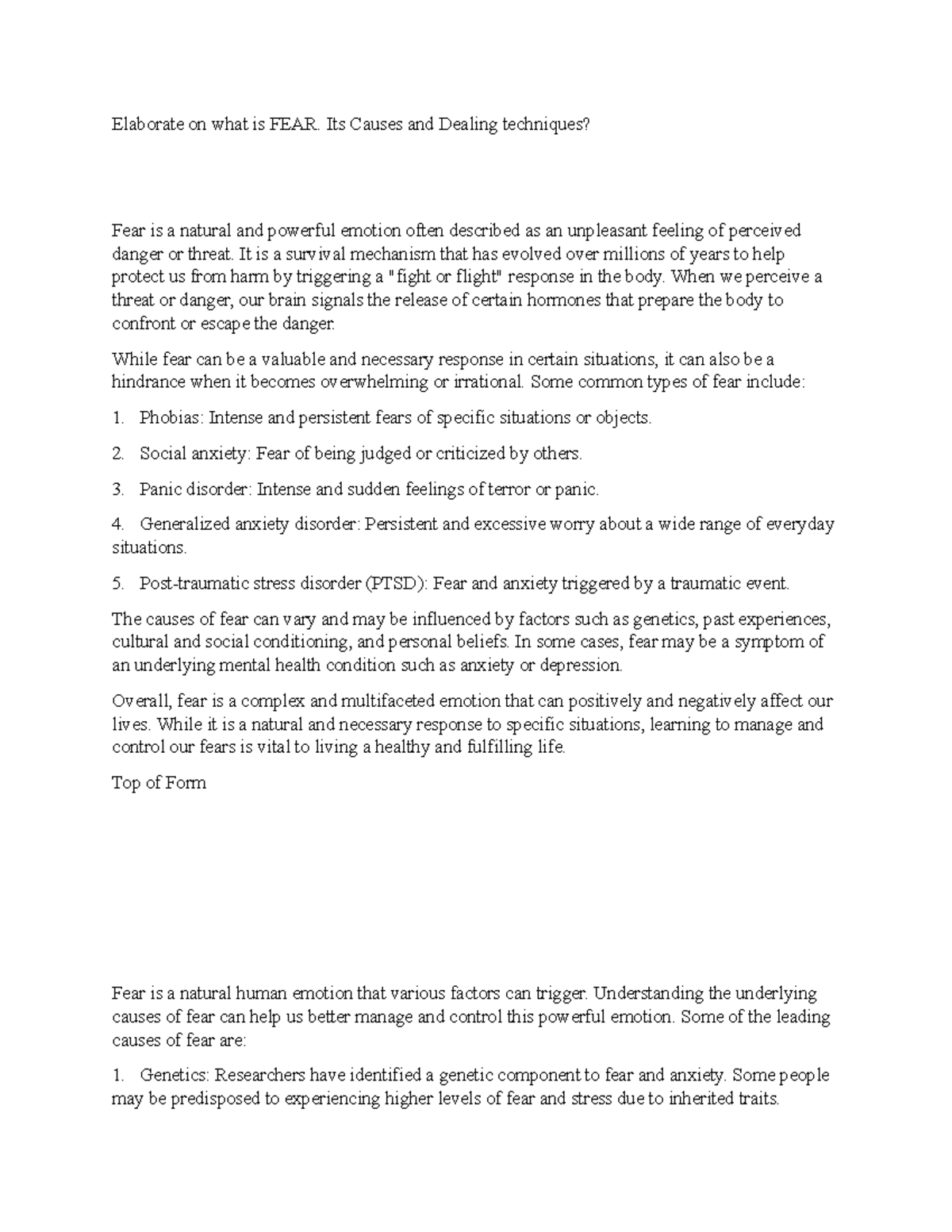 Understanding Fear: Causes and Dealing Techniques - Studocu