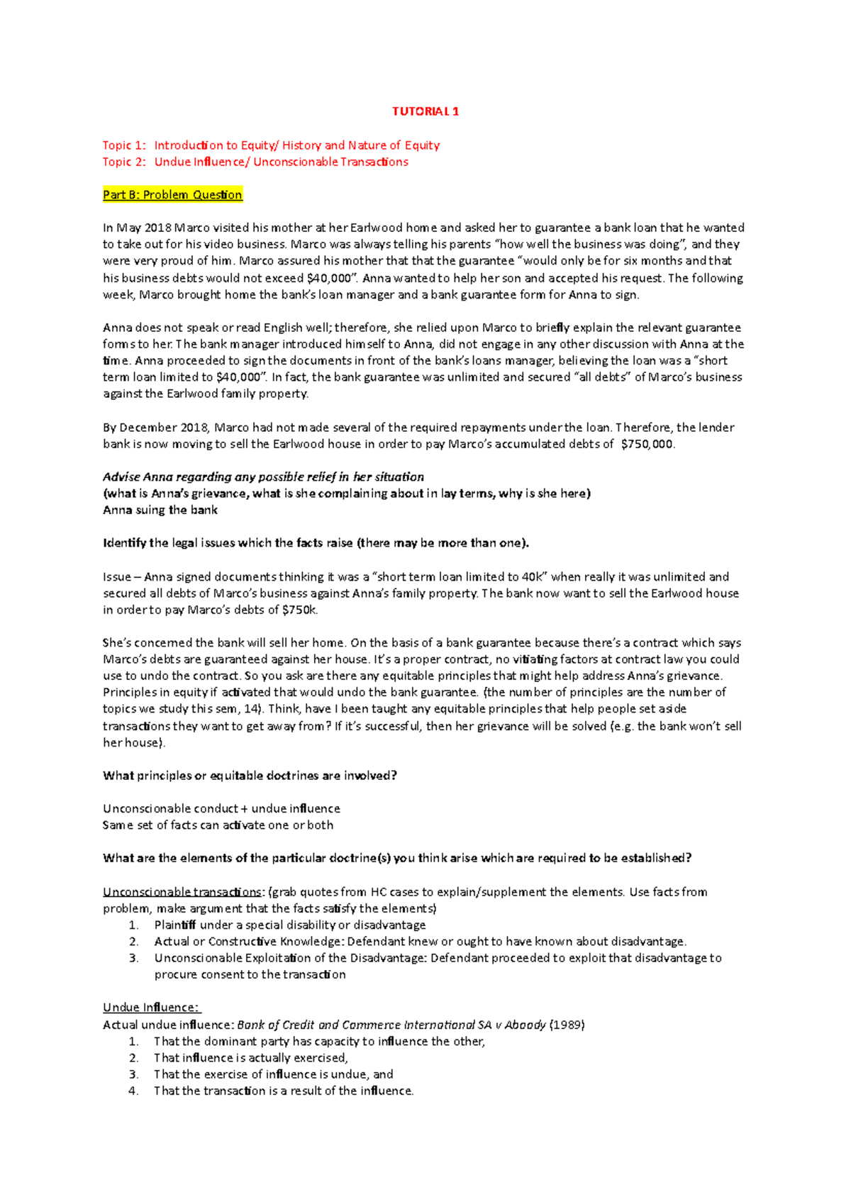 Equity tute 1 - Week 1 - TUTORIAL 1 Topic 1: Introduction to Equity ...