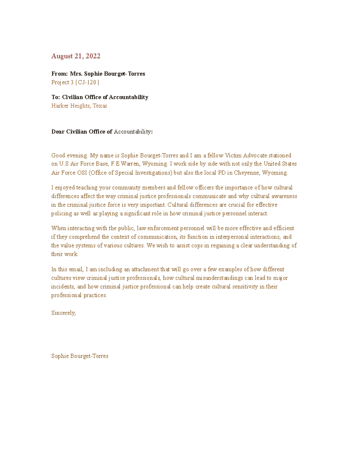 Project 3 - August 21, 2022 From: Mrs. Sophie Bourget-Torres Project 3 ...