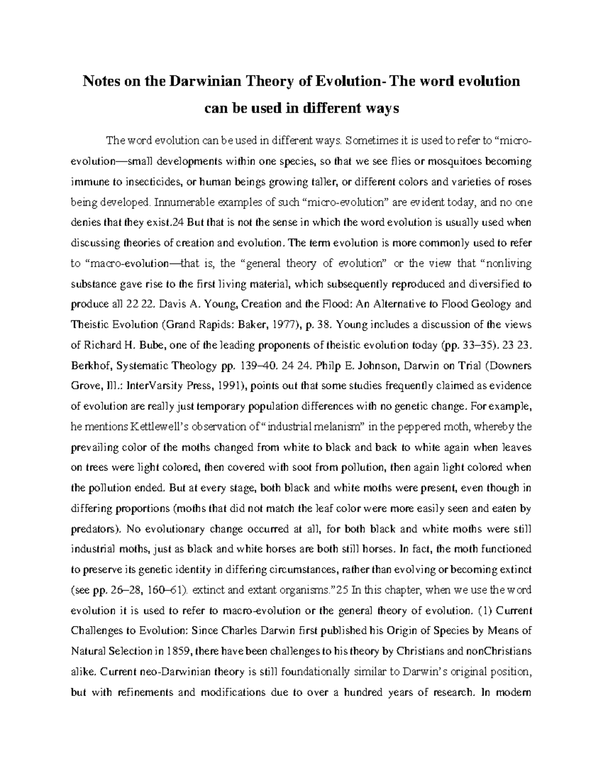 Notes on the Darwinian Theory of Evolution- The word evolution can be ...