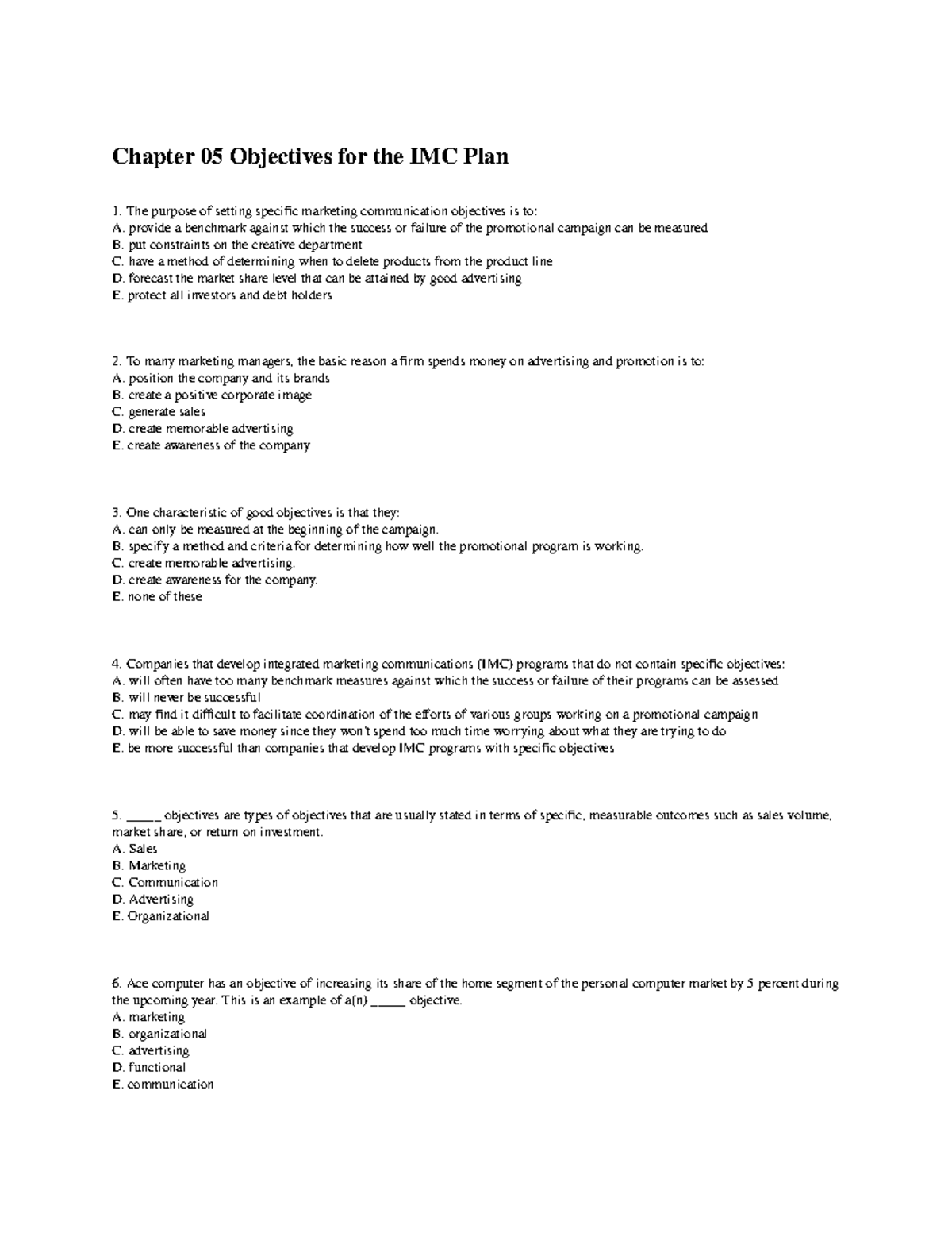 05 25 May 2018, questions and answers - Chapter 05 Objectives for the ...