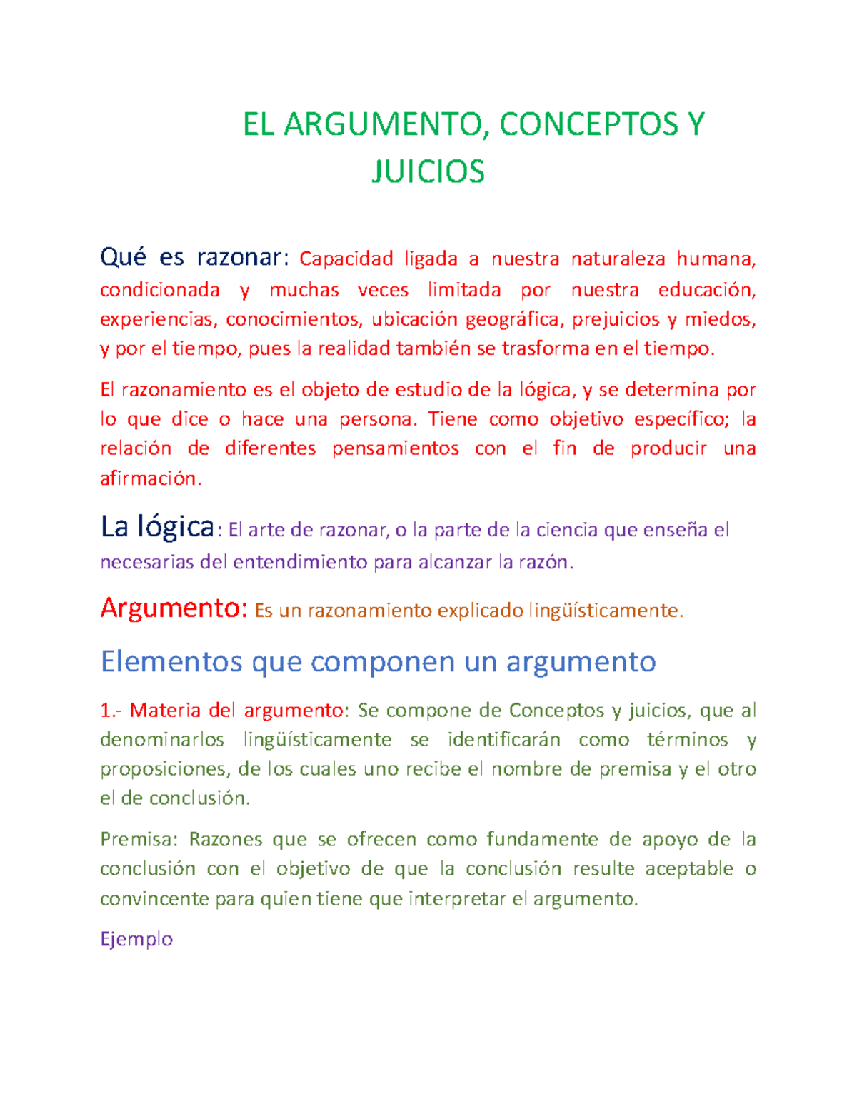El Argumento - Buena - EL ARGUMENTO, CONCEPTOS Y JUICIOS Qué es razonar ...
