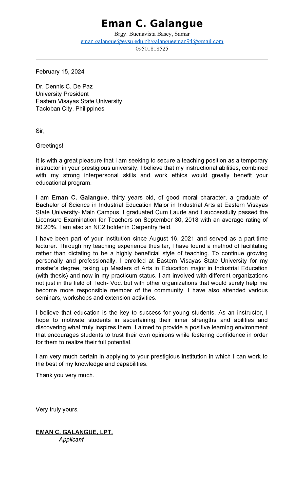 Temporary-Application-letter - Eman C. Galangue Brgy. Buenavista Basey ...