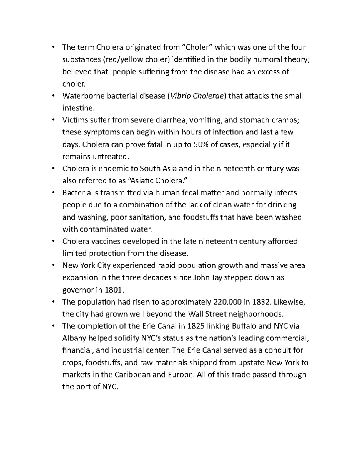 Infectious Disease- Cholera- Unit 3 Lecture Notes p2 - The term Cholera ...