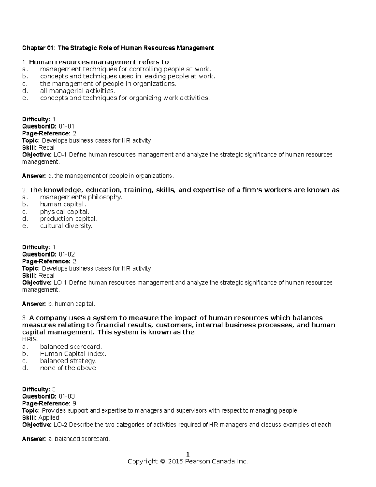 Dessler 4ce tif ch01 - Testbank - Chapter 01: The Strategic Role of ...