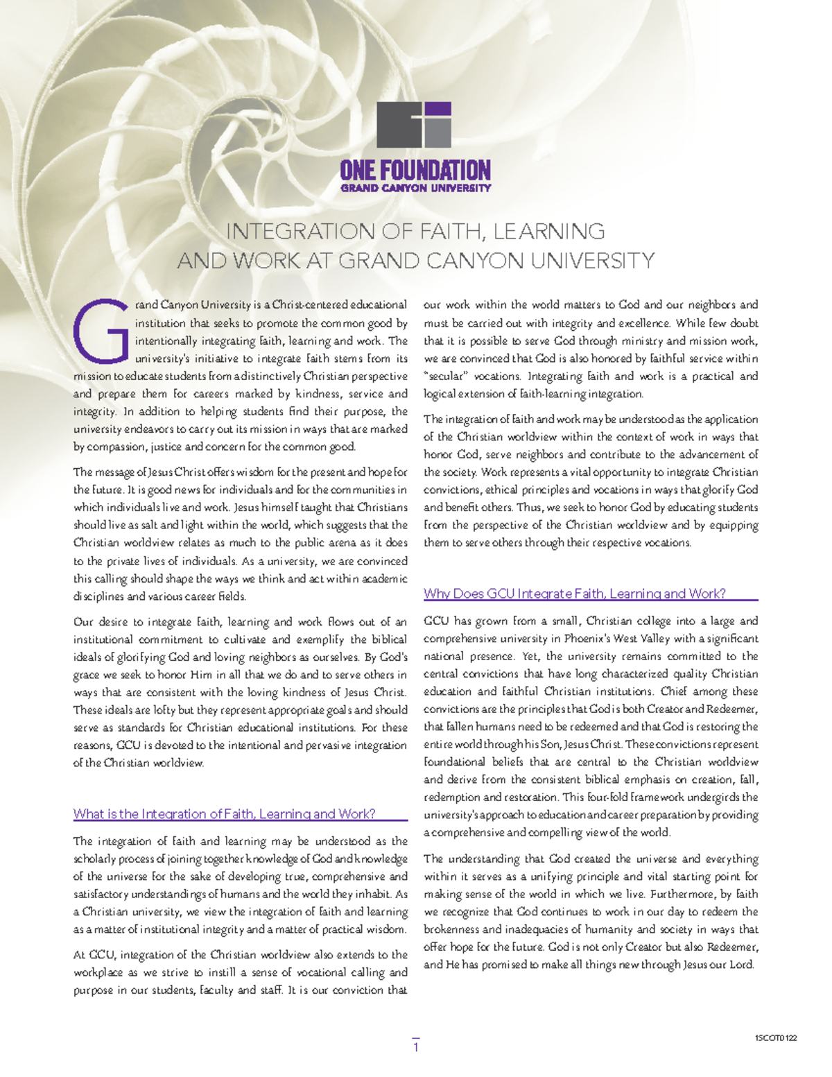 Integration faith work assignment at GCU - 1 INTEGRATION OF FAITH ...