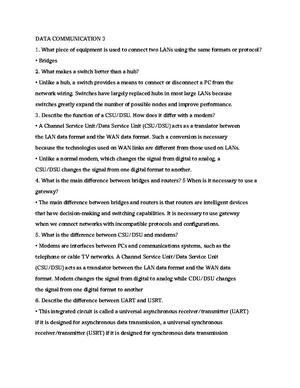 DATA Communication 2 - DATA COMMUNICATION 2 What are the two basic kinds of data communications ...