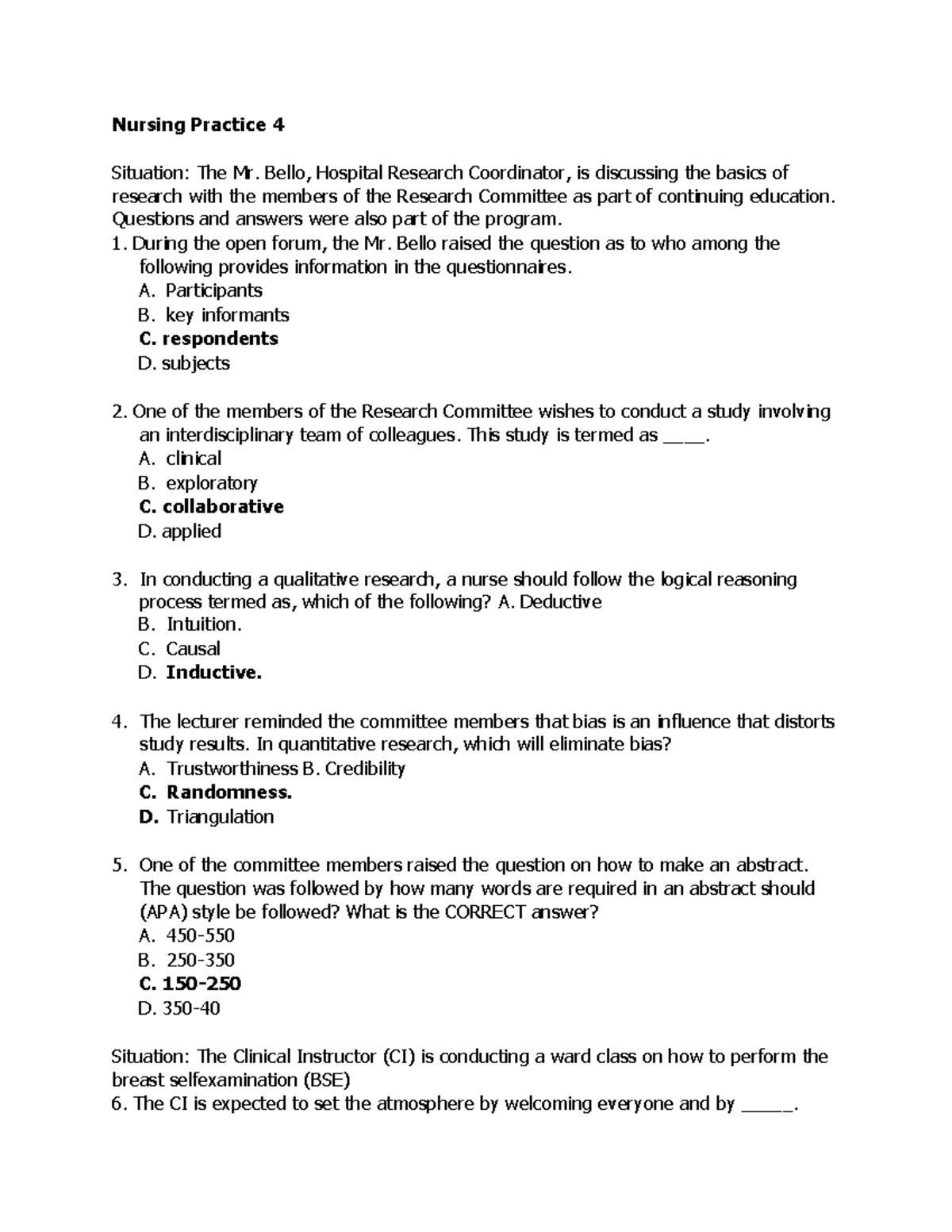 Nursing TEST 1 NP IV - REVIEW - Nursing Practice 4 Situation: The Mr ...