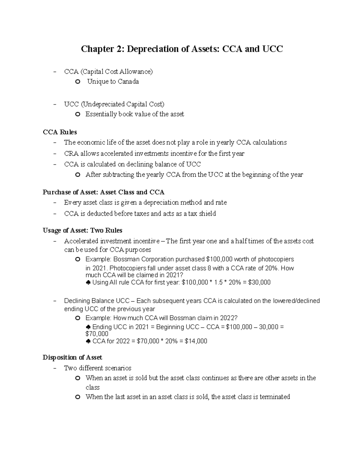 Chapter 2 - UCC and CCA - Chapter 2: Depreciation of Assets: CCA and ...