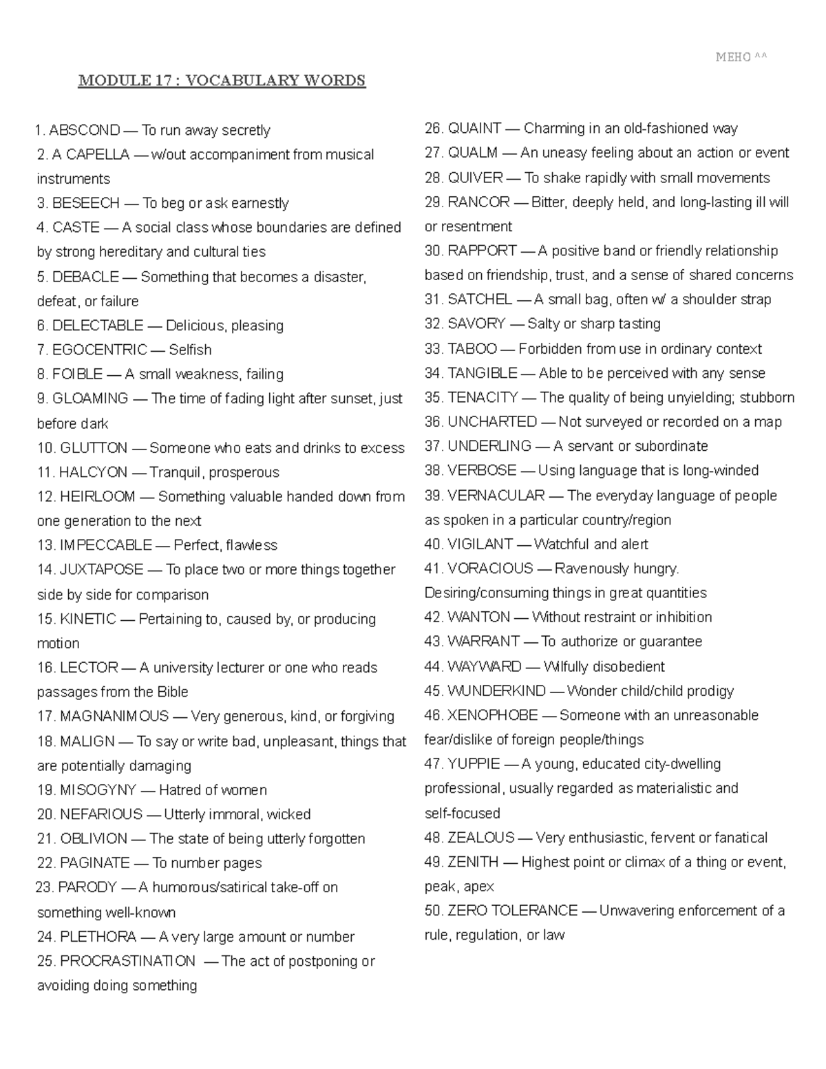 Vocabulary Words-in-ENG - MODULE 17 : VOCABULARY WORDS 1. ABSCOND — To ...