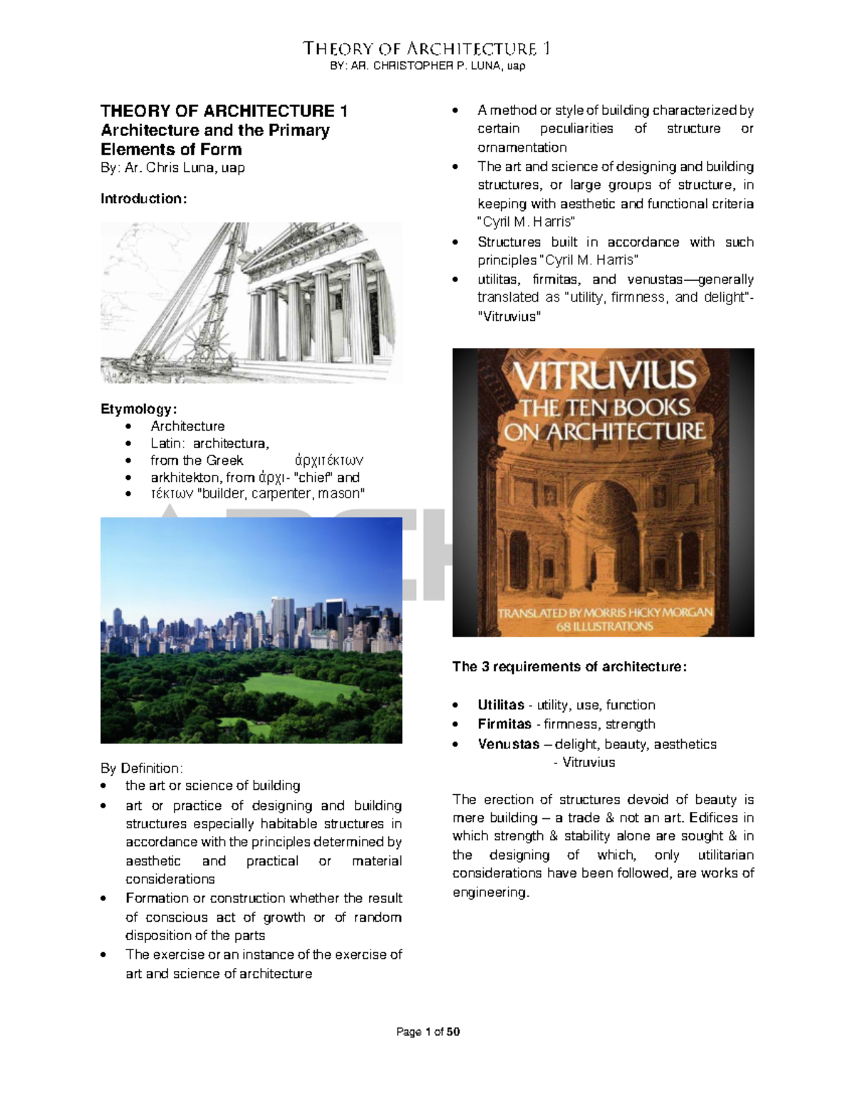 TOA1 Course Manual - THEORY OF ARCHITECTURE 1 Architecture and the ...