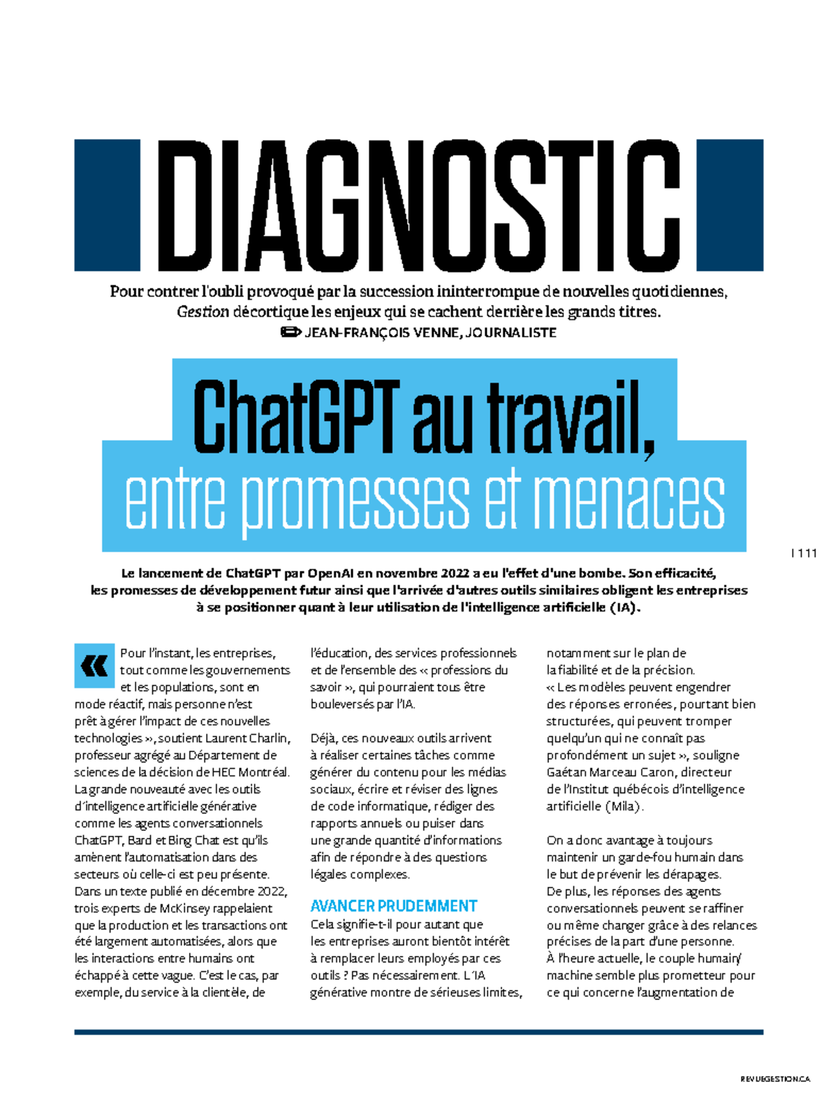 Chat GPT au travail, entre prom - DIAGNOSTIC entre promesses et menaces ...