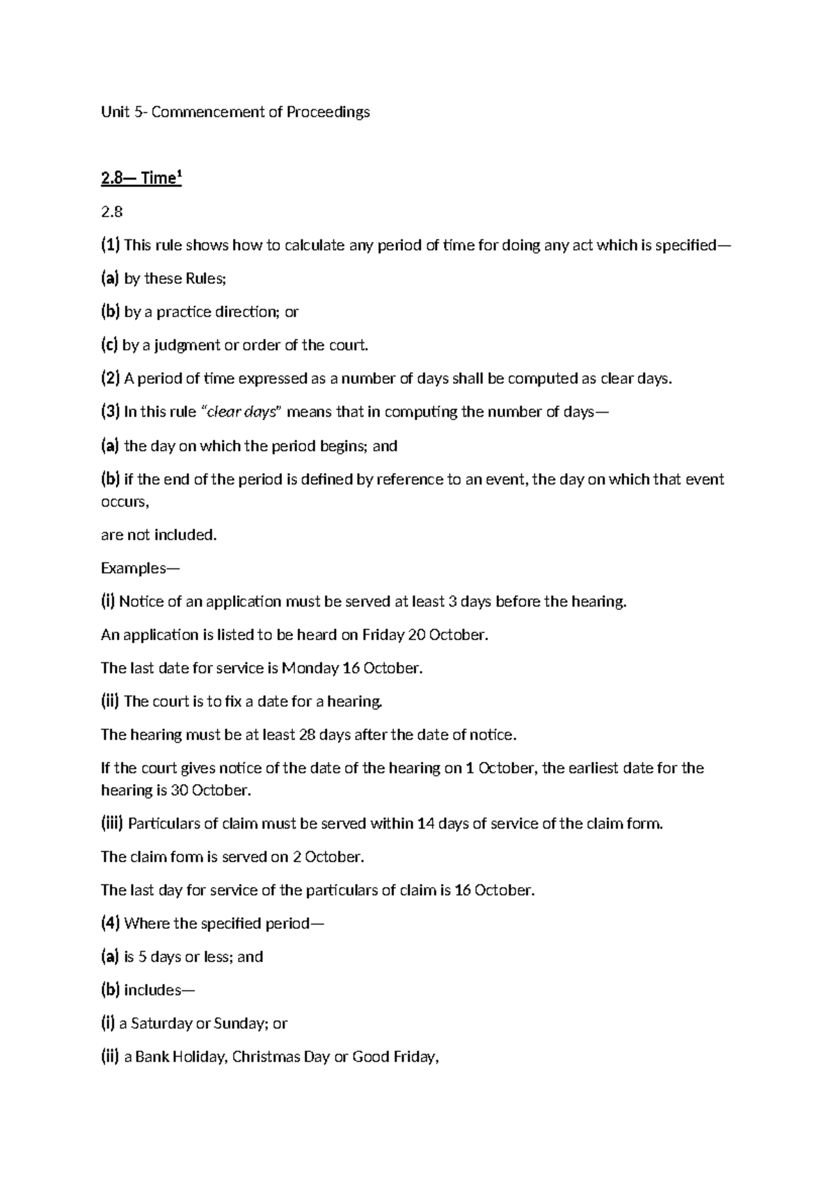 Unit 5- Civil Unit 5 - Unit 5- Commencement of Proceedings 2— Time 1 2 ...