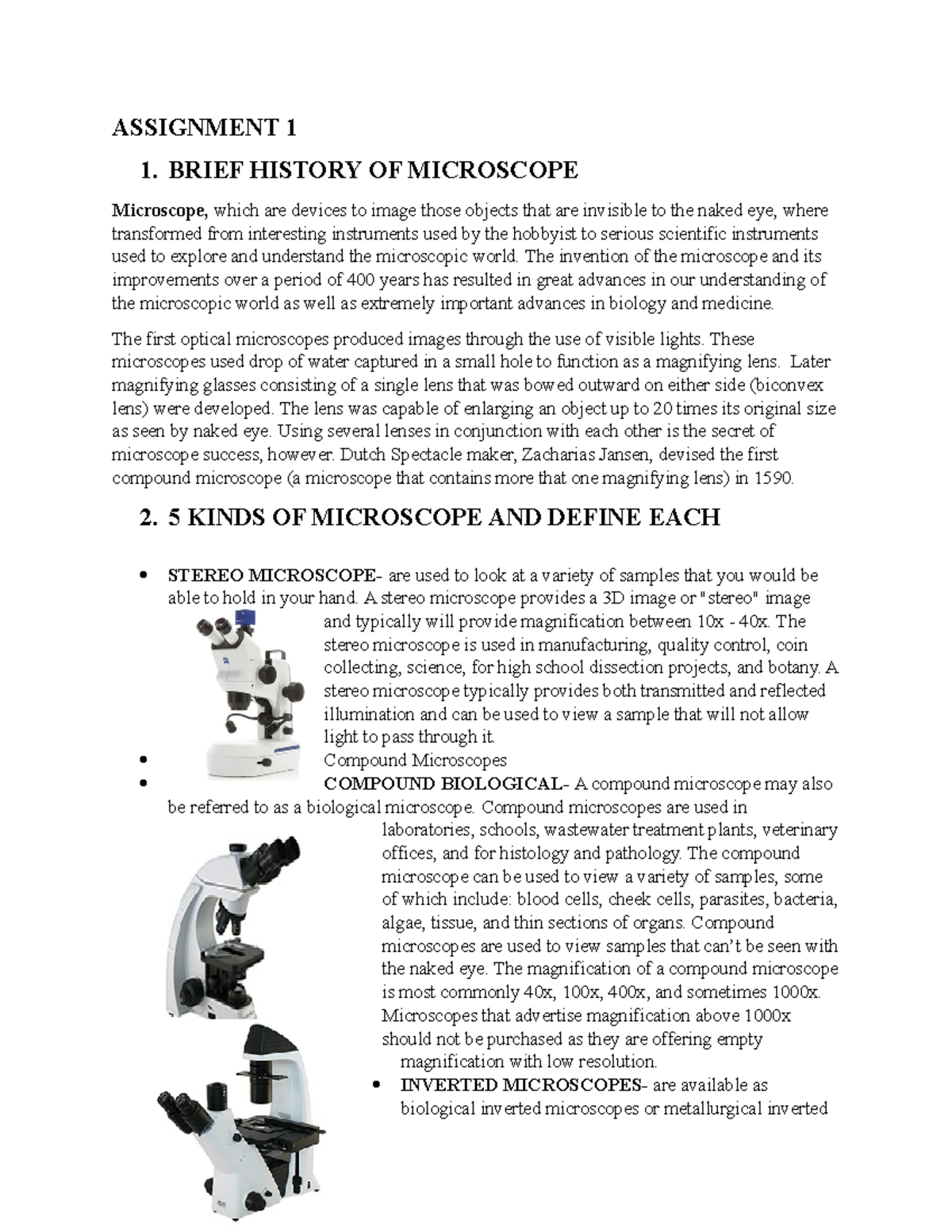 Microscope History, its kinds and uses - Pharmacy - SLU - Studocu